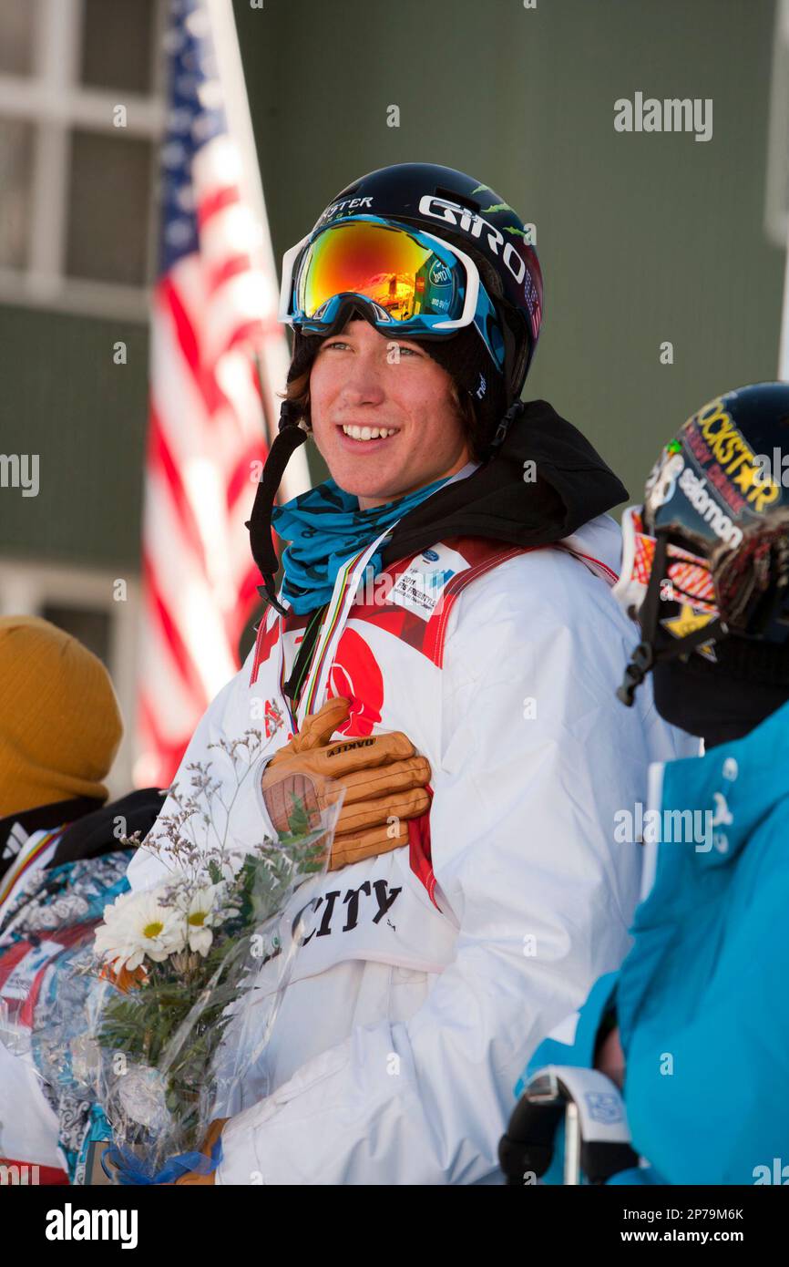 Slopestyle skier Alex Schlopy from Park City, stands at the podium ...