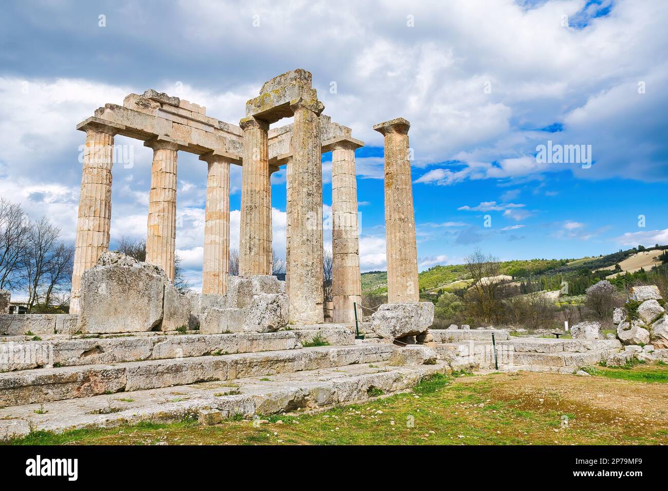 Doric style columns and ruins from Temple of ancient Greece. temple of ...