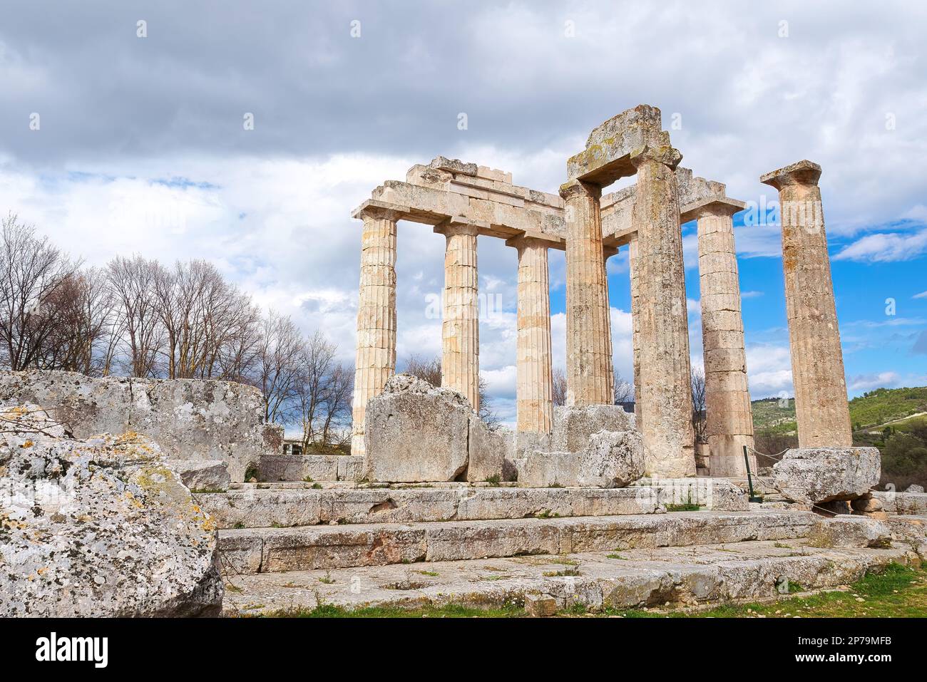 Doric style columns and ruins from Temple of ancient Greece. temple of Zeus in ancient Nemea ...