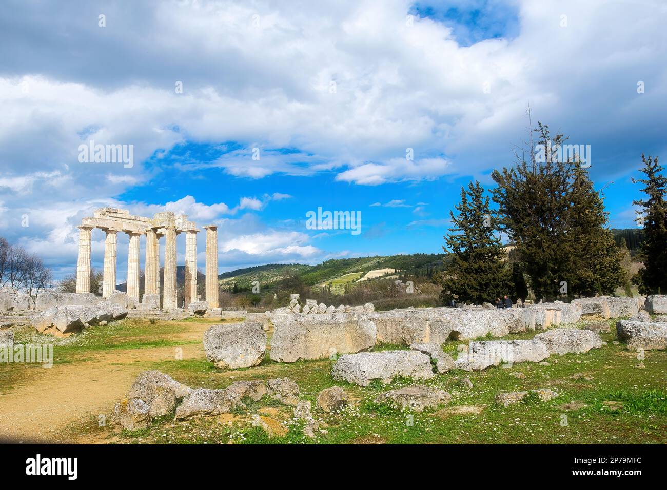 Doric style columns and ruins from Temple of ancient Greece. temple of ...