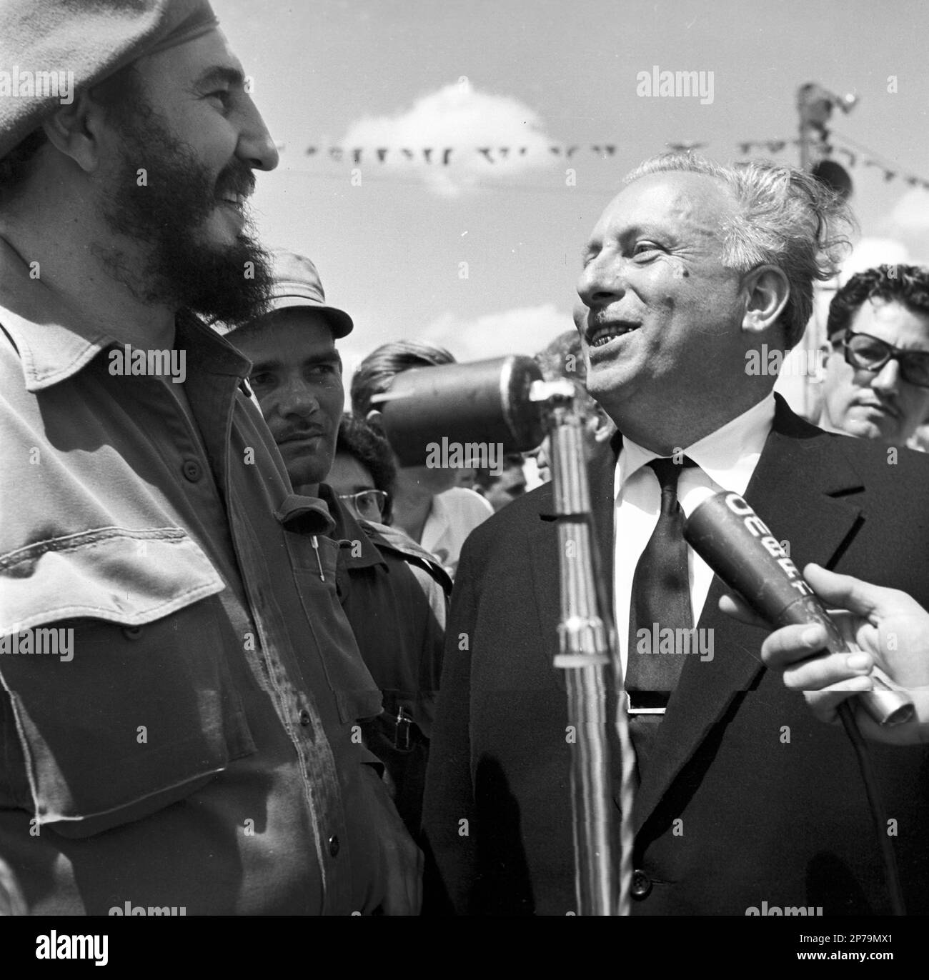 Cuban leader Fidel Castro, left, speaks to the media during the arrival ...