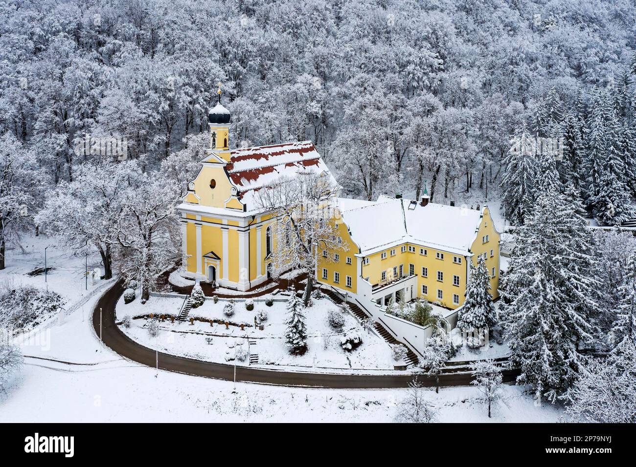 Ave Maria pilgrimage church and Capuchin monastery with snow, Swabian ...