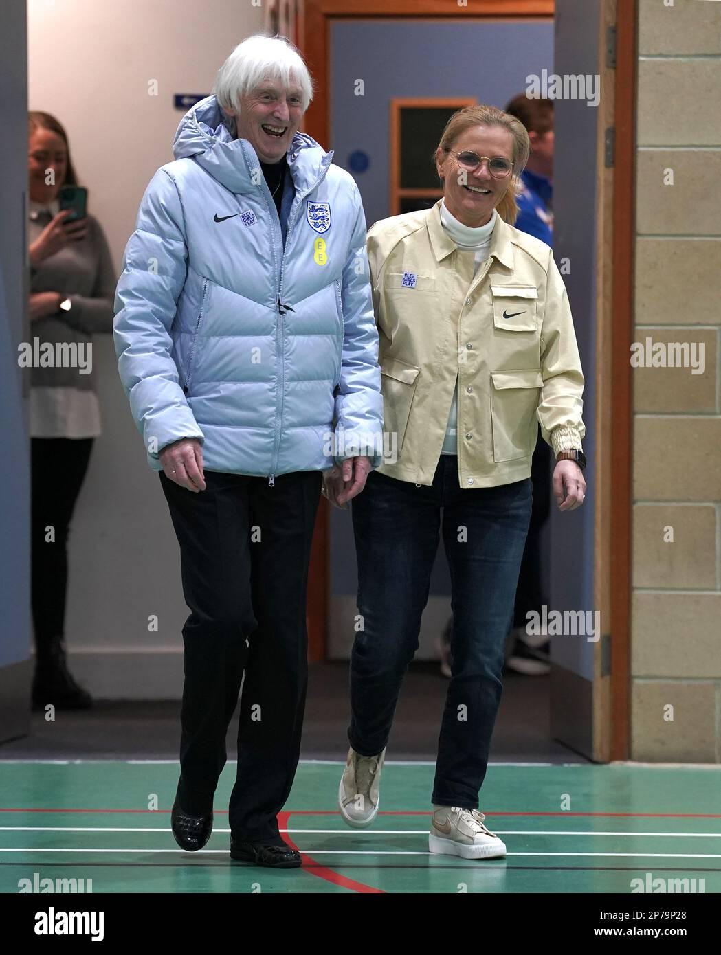Baroness Sue Campbell (left) and England manager Sarina Wiegman during ...