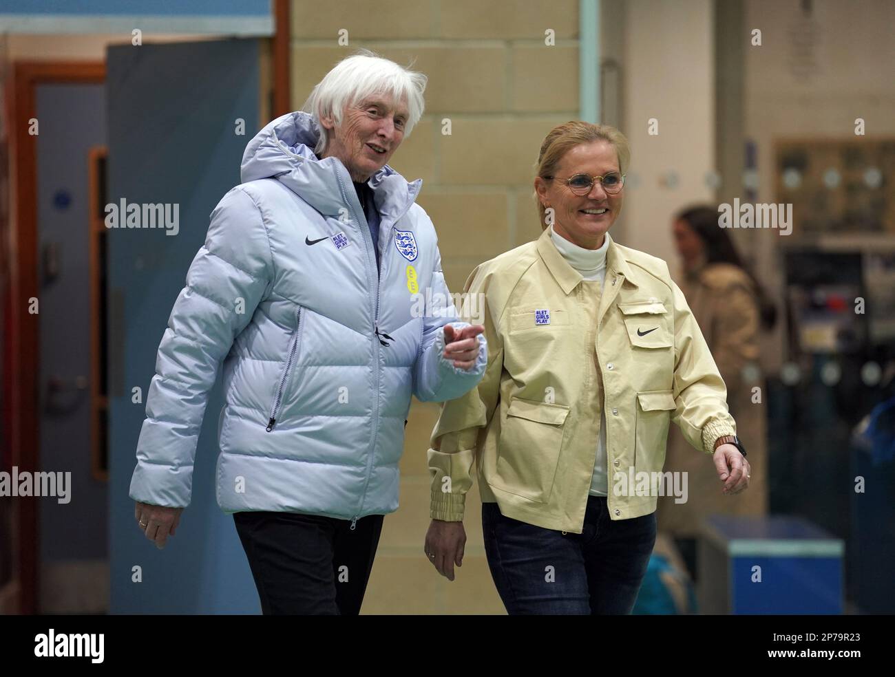 Baroness Sue Campbell (left) and England manager Sarina Wiegman during ...