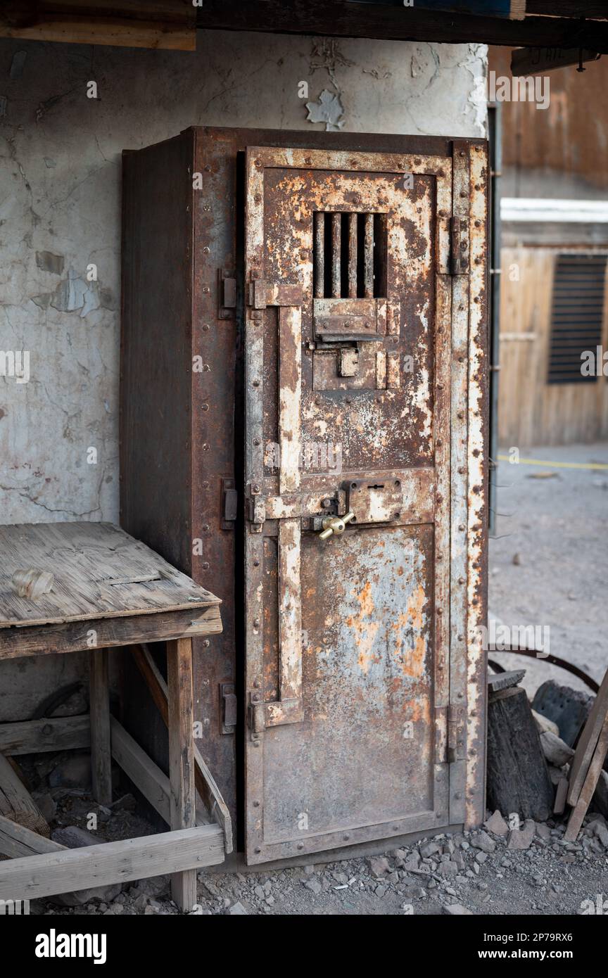 Detail of a mini-prison, it is a metal box to lock up a standing ...