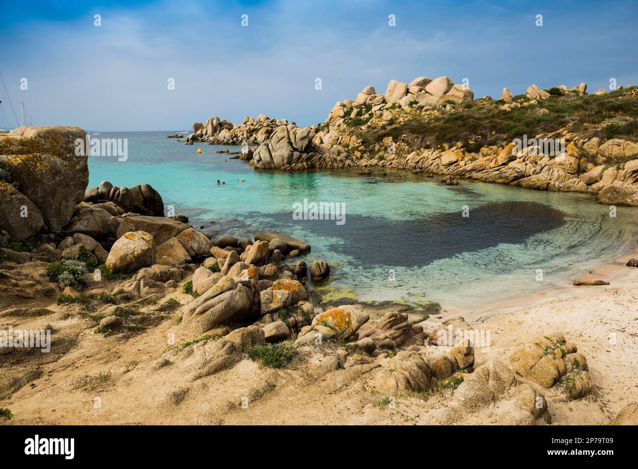 Granite rocks and sandy beach, Tafoni, Lavezzi Islands, Iles Lavezzi ...