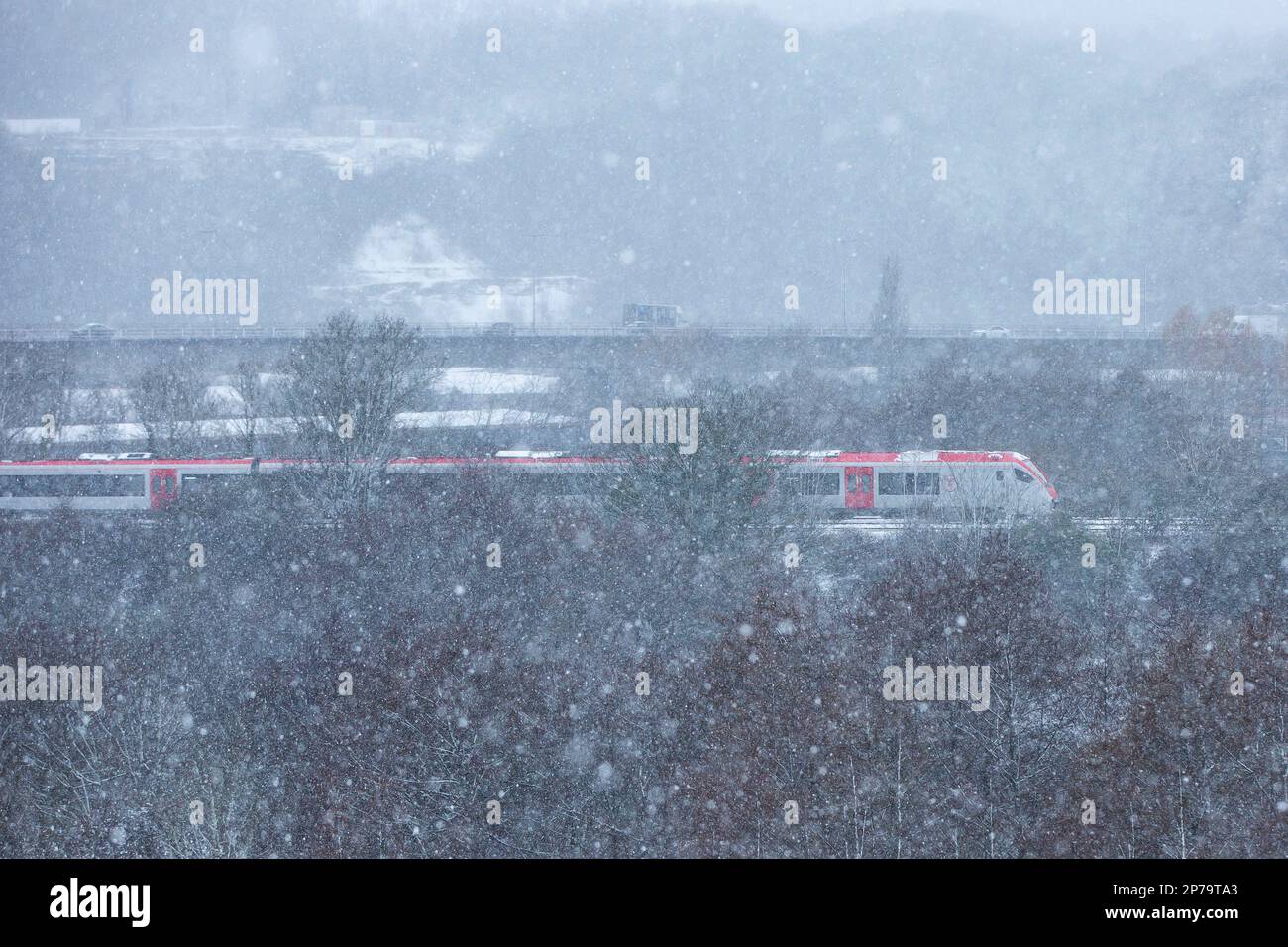 Cardiff, Wales, UK. 8th Mar, 2023. A Transport For Wales train travels ...