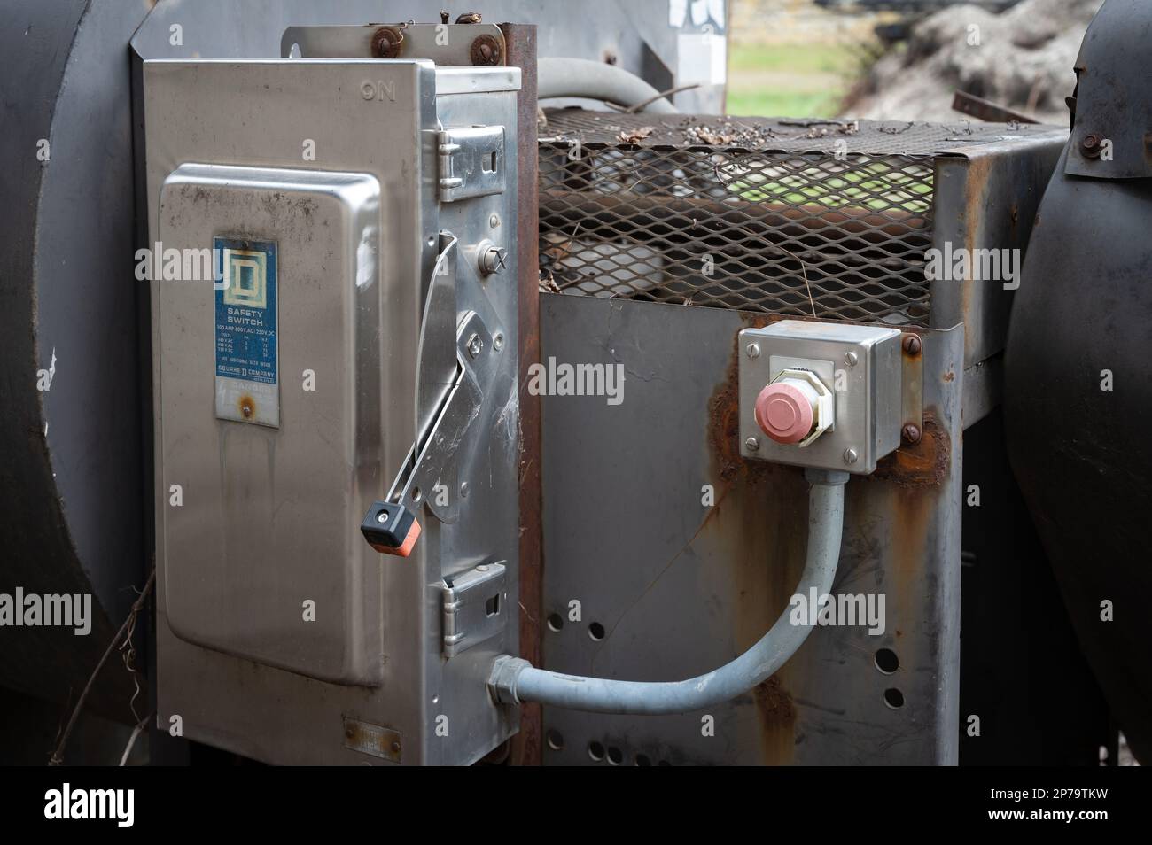A close-up view of an open machine, providing insight into its internal ...