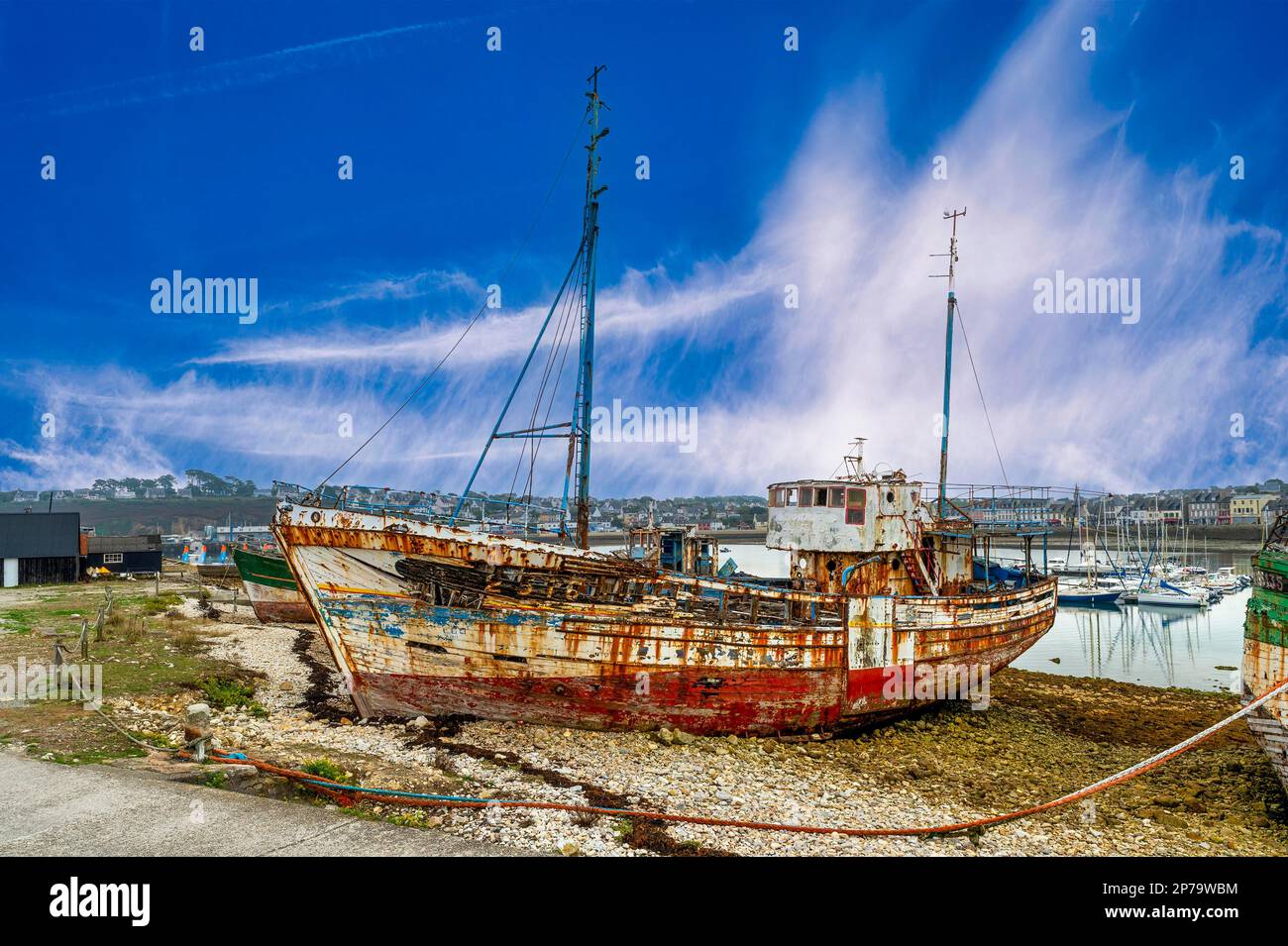 Wreck of a Trowler in the ship graveyard of Camaret-sur-Mer, Finisterre ...