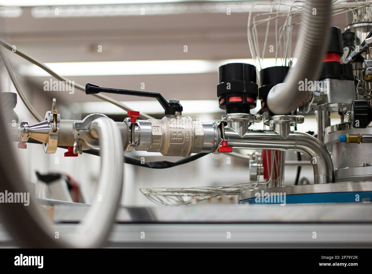 Industrial research lab instruments piping detail close up isolated ...