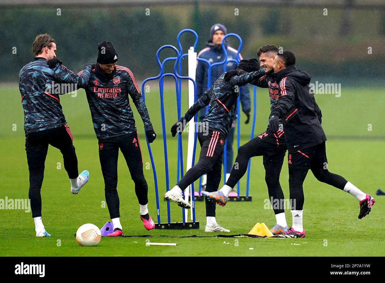 Arsenal's Granit Xhaka and Gabriel Jesus during a training session at ...