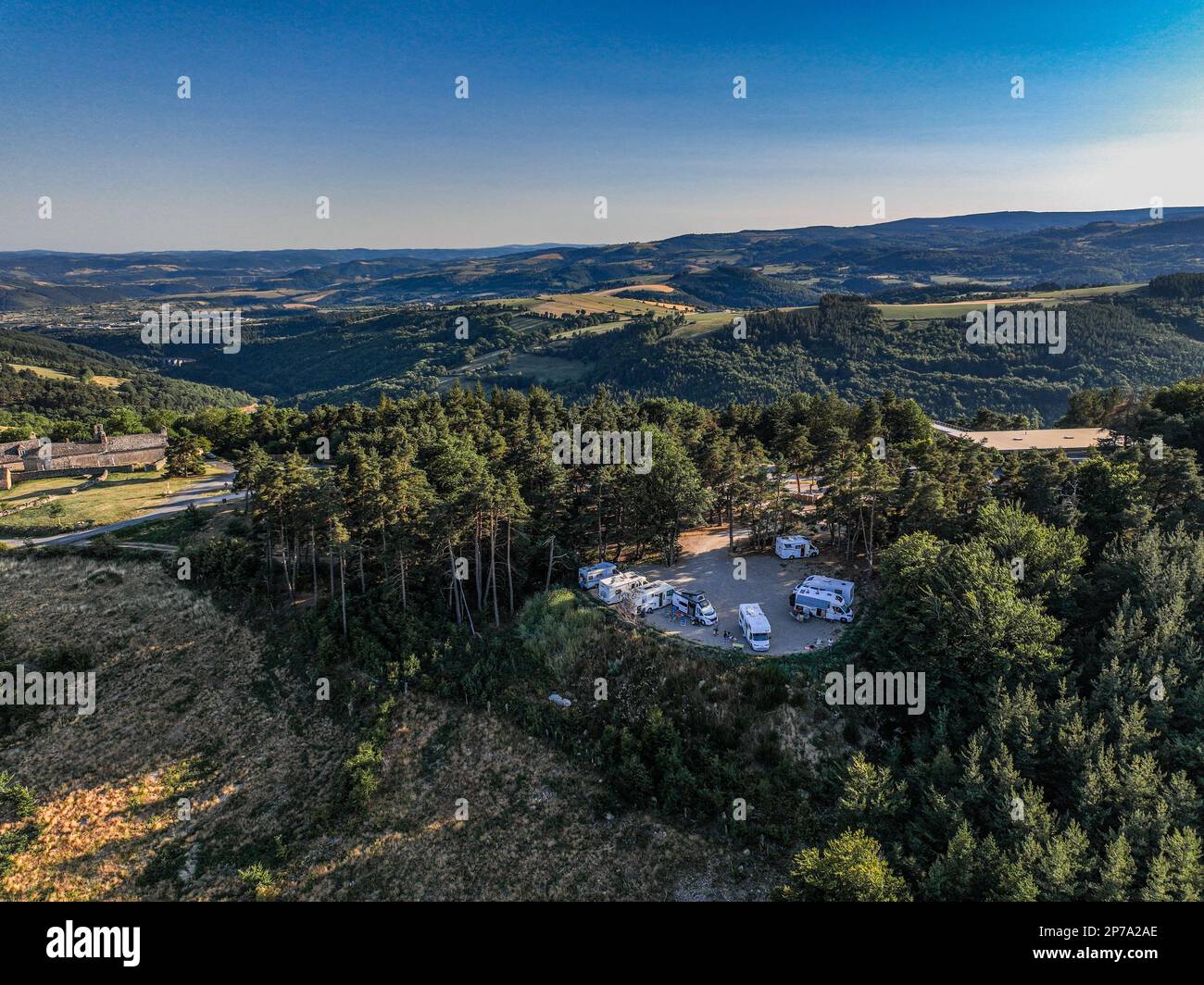 Aerial view of the campersite at the parc of Les Loups de Gévaudan ...