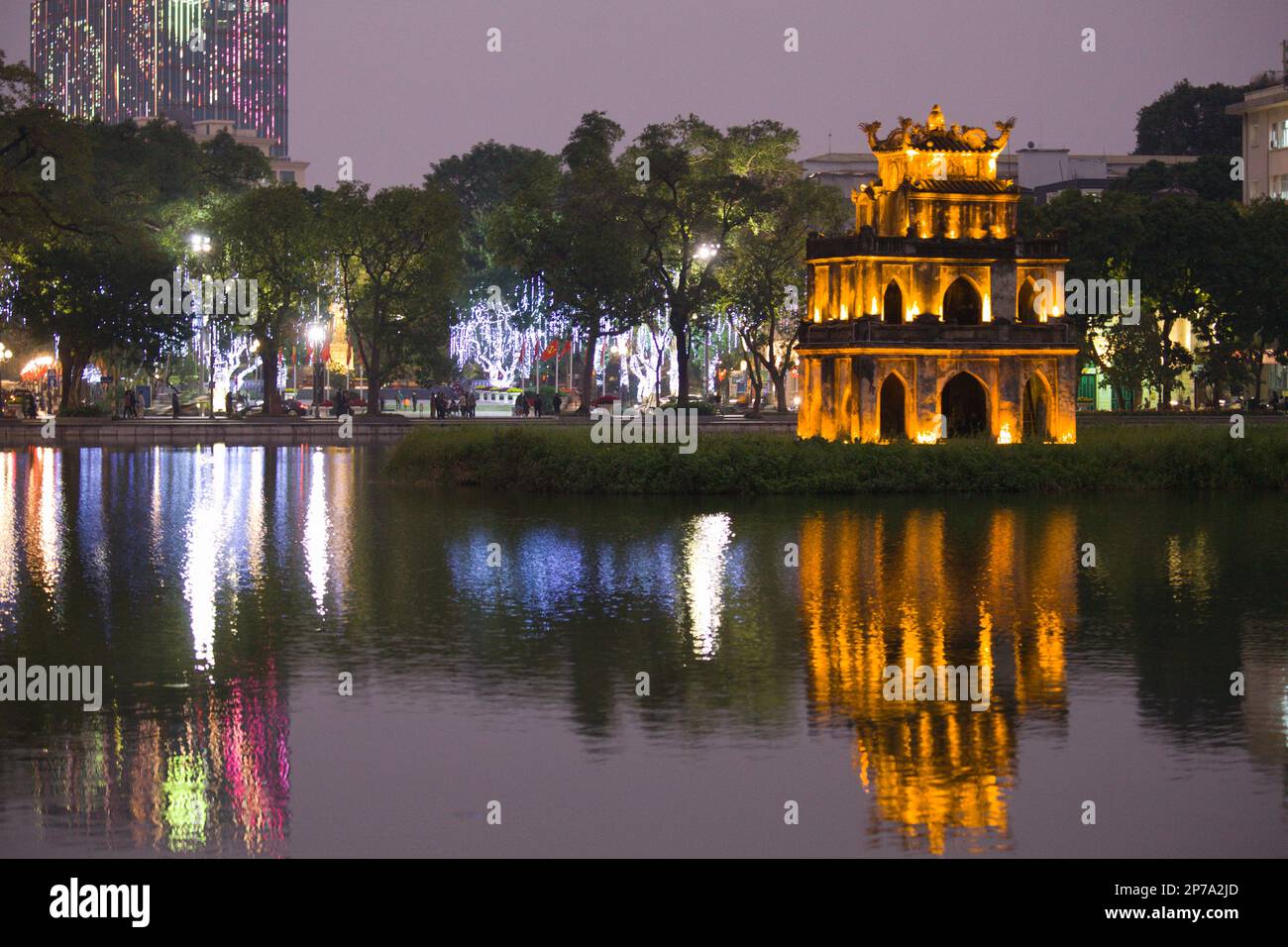 Vietnam, Hanoi, skyline, Hoan Kiem Lake, Turtle Tower Stock Photo - Alamy