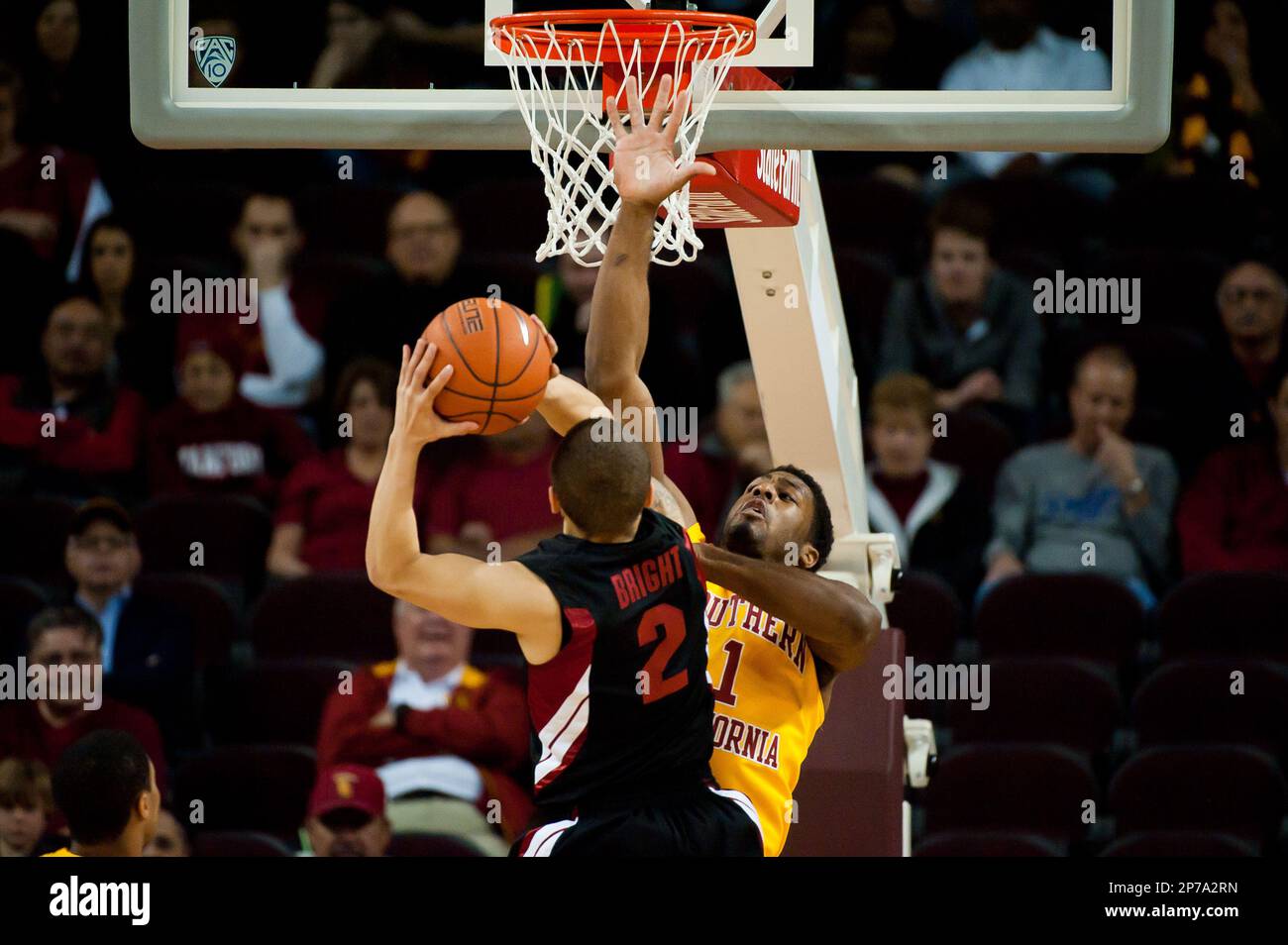 Southern California forward Alex Stepheson (1) blocks a shot while ...