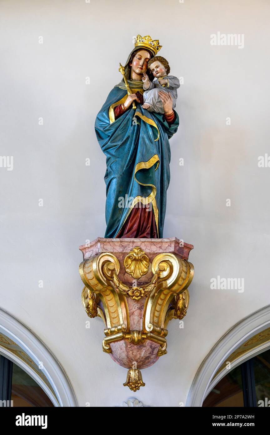 Mary with infant Jesus, crown and sceptre, heritage-protected Roman Catholic parish church of ...