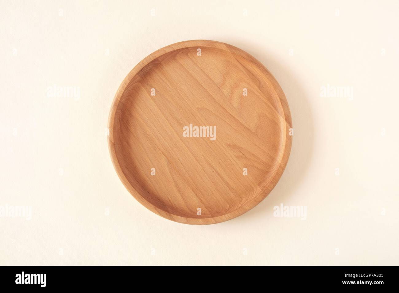 Wooden plate on pastel beige background. Card mockup. Elegant wedding ...