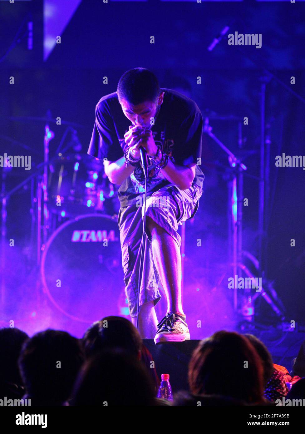 Yang Yin of Chinese metalcore band Four Five sings during an event to ...