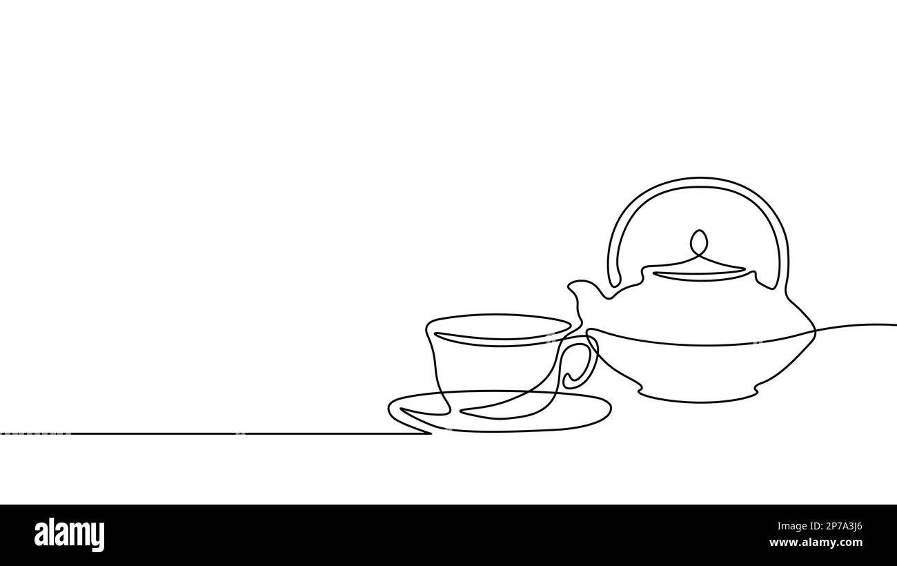 Single continuous line art. Coffee cup tea cup morning cafe hot drink ...