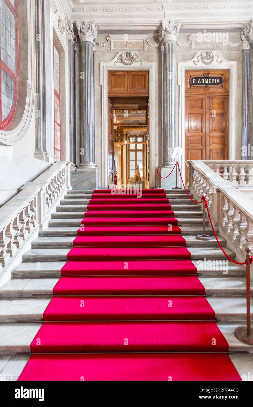 Turin, Italy - Circa January 2022: red carpet in Royal Palace - luxury ...