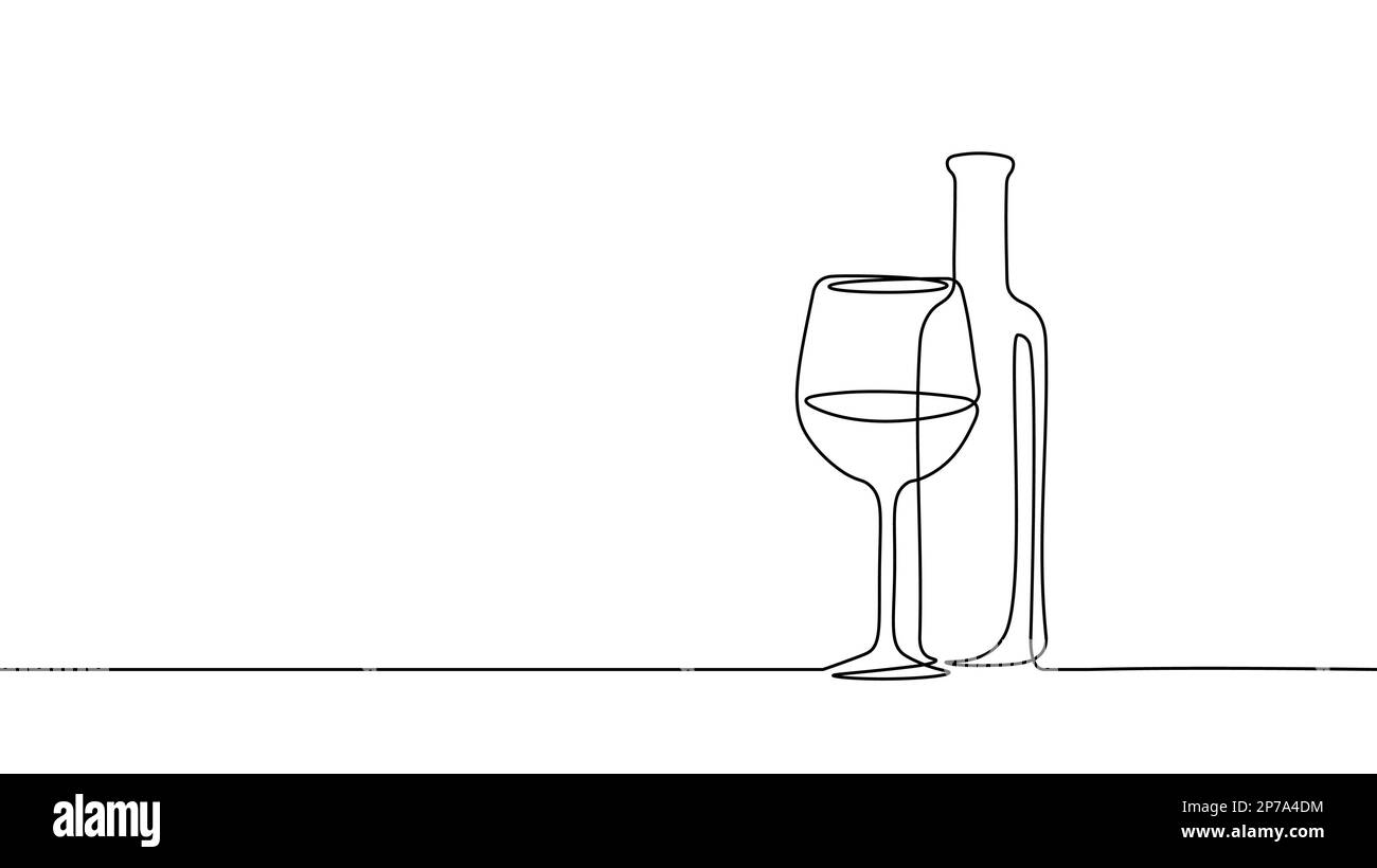One line continuous vine bottle flass symbol concept. Silhouette of ...