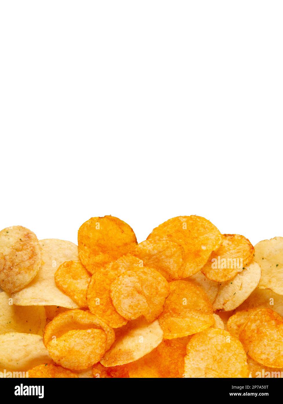 Border of potato chips isolated on white background. Bold and tangy ...
