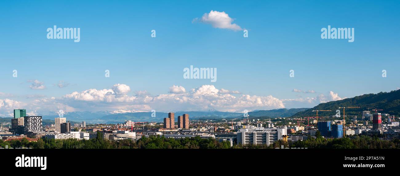 Zurich city daytime panorama rooftop view. Sunny day, puffy clouds, sky ...