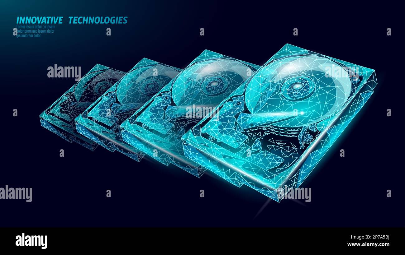 HDD hard disk drive file hardware. 3D low poly information storage ...