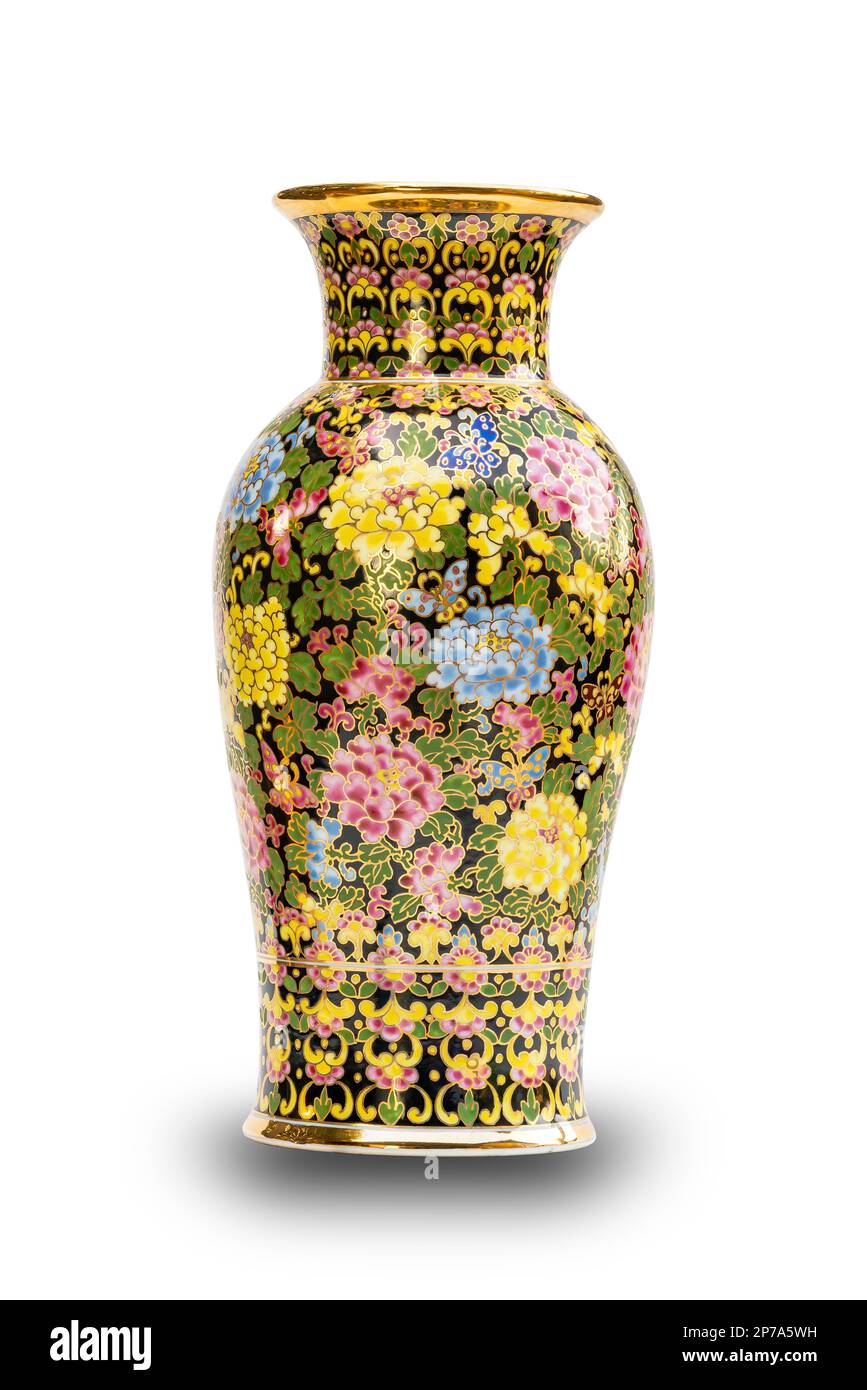 Benjarong vase on white background with clipping path. Thailand ...