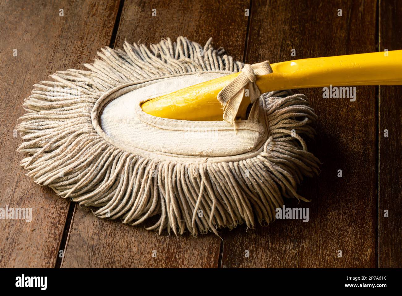 View of used handy mop on wooden floor. Handy mop is use to clean dust ...