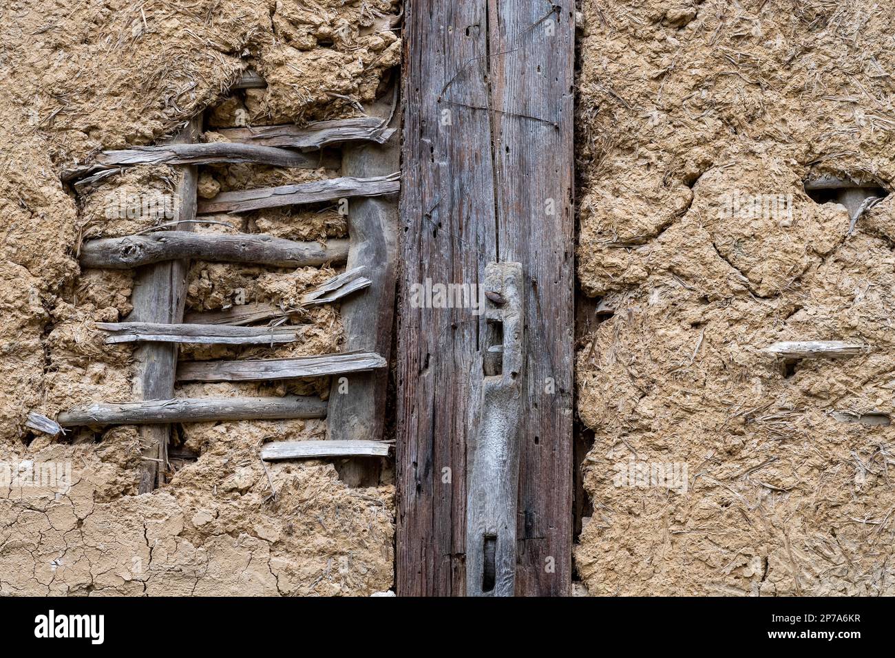Old half-timbered wall, wooden beams with clay, barn, Baden ...
