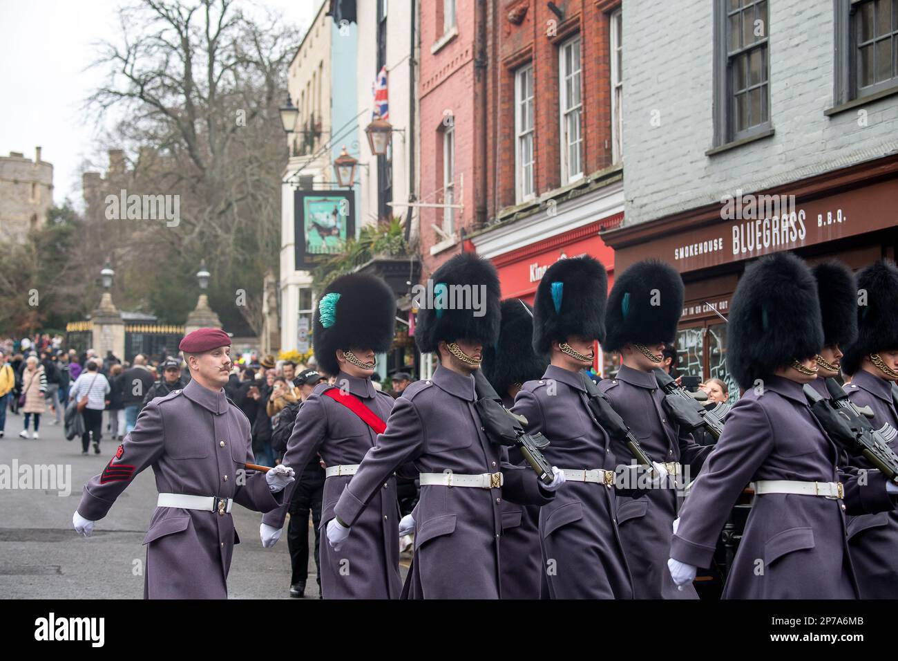 Windsor, Berkshire, UK. 11th February, 2023. Soliders march back to ...