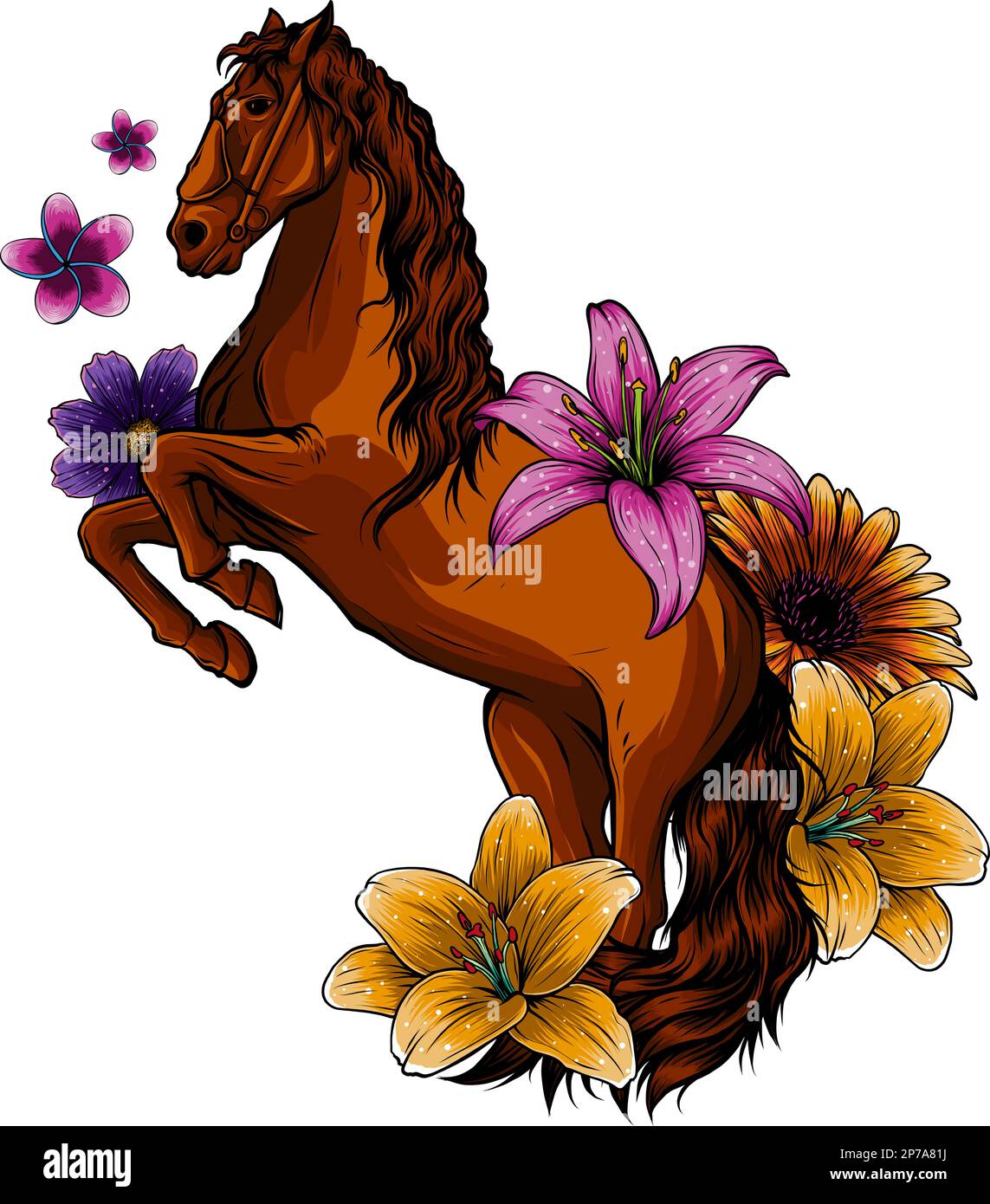 illustration of Horse with Flowers Stock Vector Image & Art - Alamy