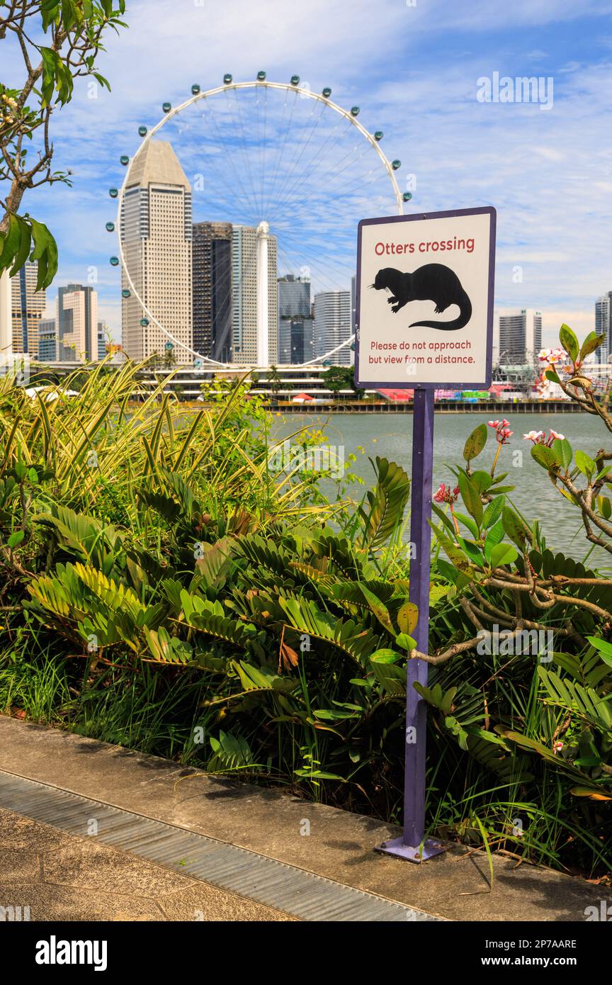 'Otter's Crossing' sign at Garden's by the Bay, Singapore Stock Photo ...