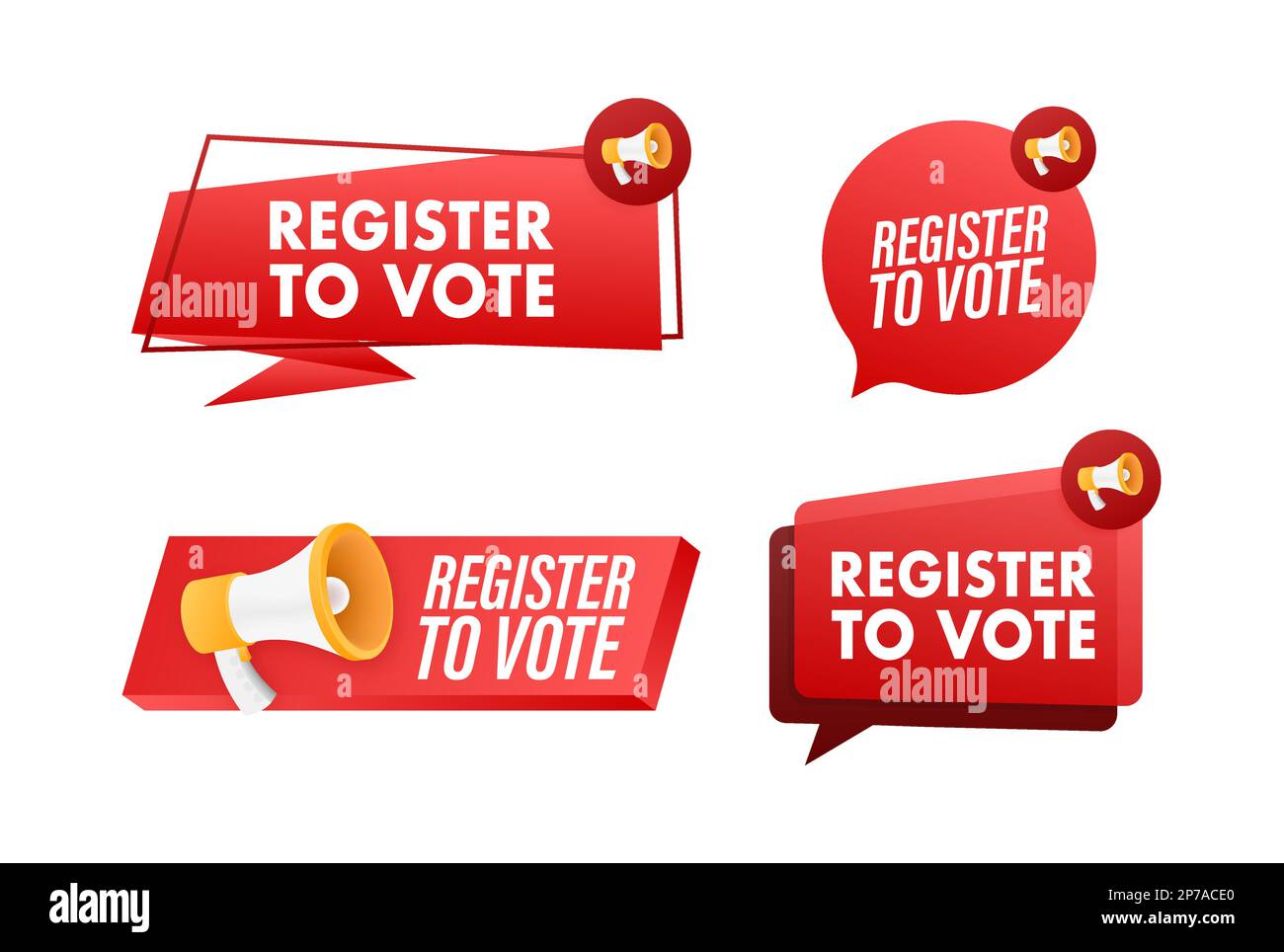 Megaphone label set with text Register to vote. Megaphone in hand ... Megaphone label set with text Register to vote. Megaphone in hand ...