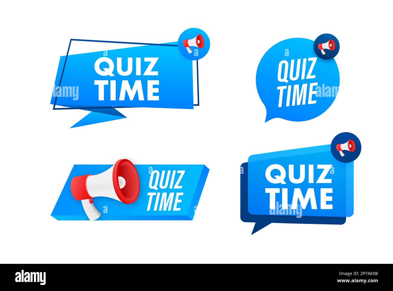 Megaphone label set with text Quiz time. Megaphone in hand promotion ...
