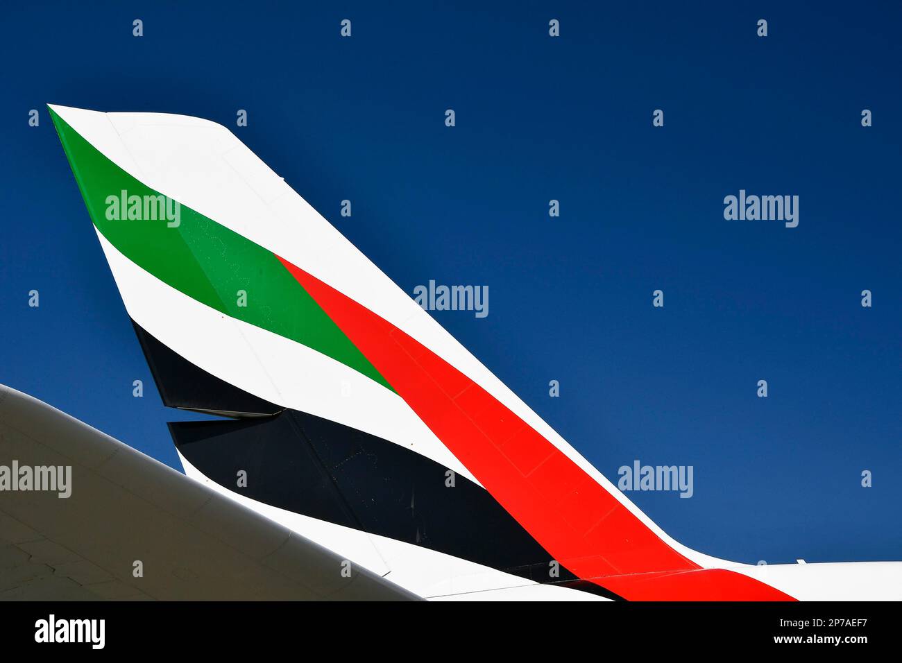 Emirates Airlines, Airbus A380-800 tailplane, rudder, Munich Airport ...