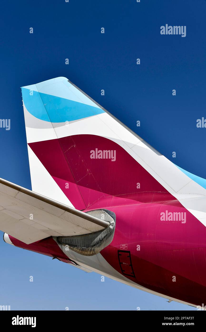 Eurowings, Airbus, tailplane, rudder, Munich Airport, Upper Bavaria ...