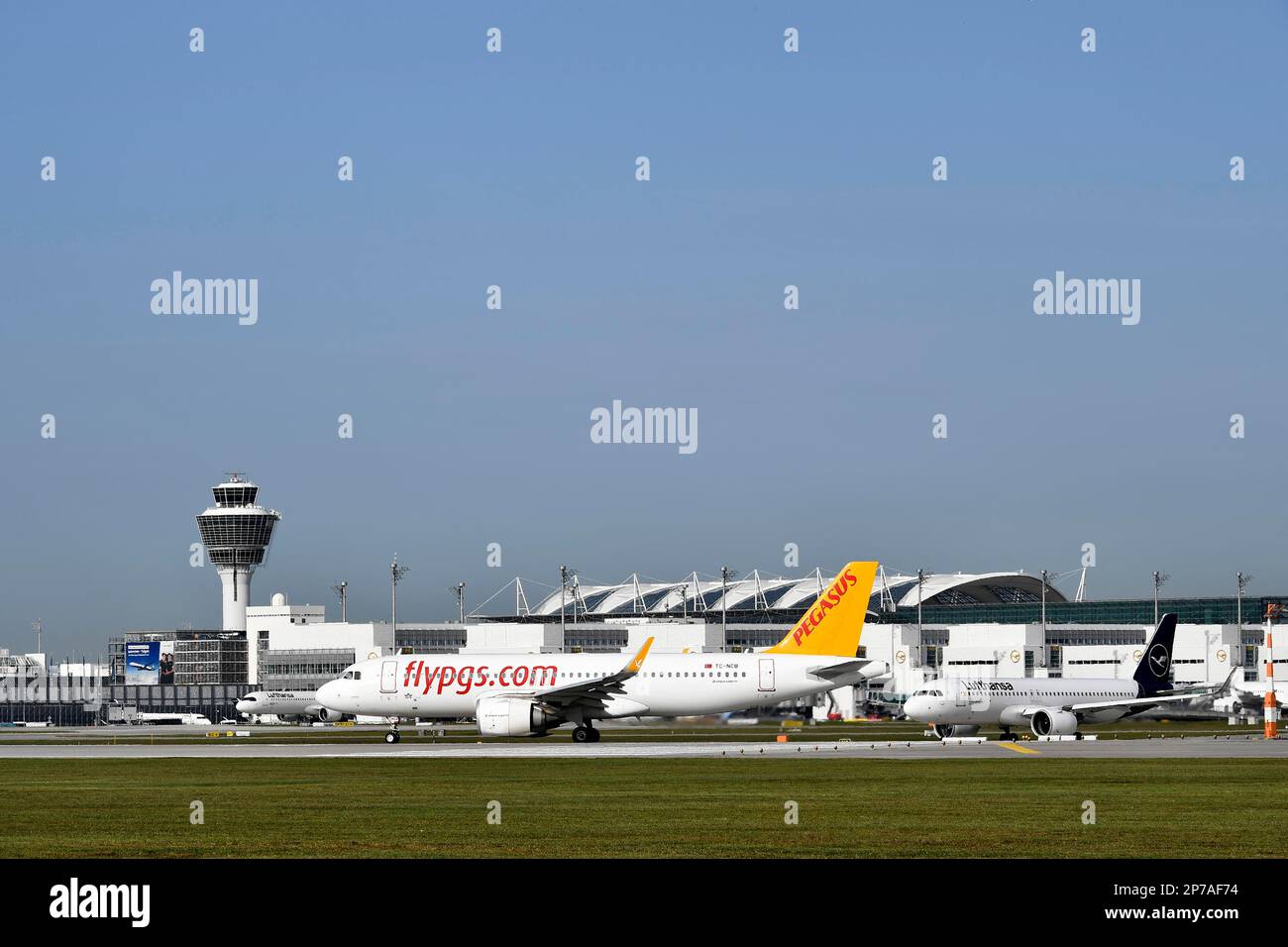Pegasus Boeing B737 waiting for take-off clearance on runway south with ...