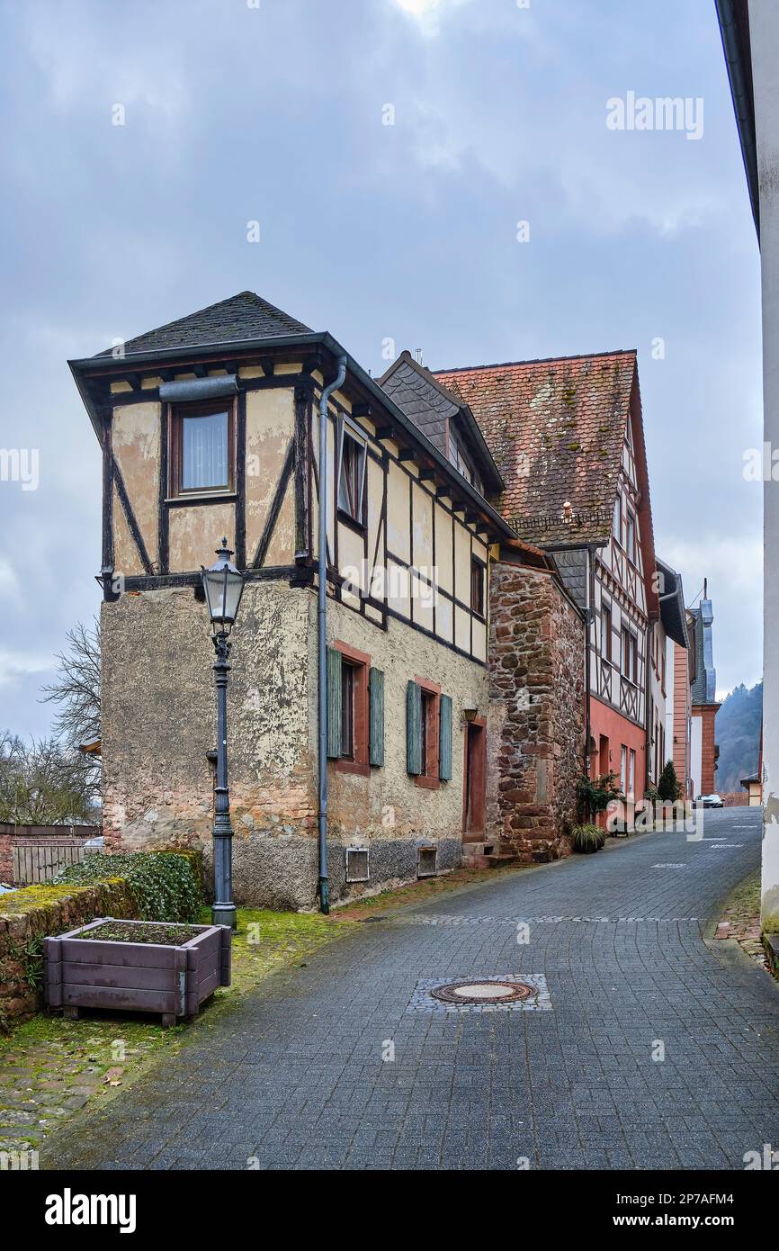 Historic half-timbered architecture in Bliggergasse in Neckarsteinach ...