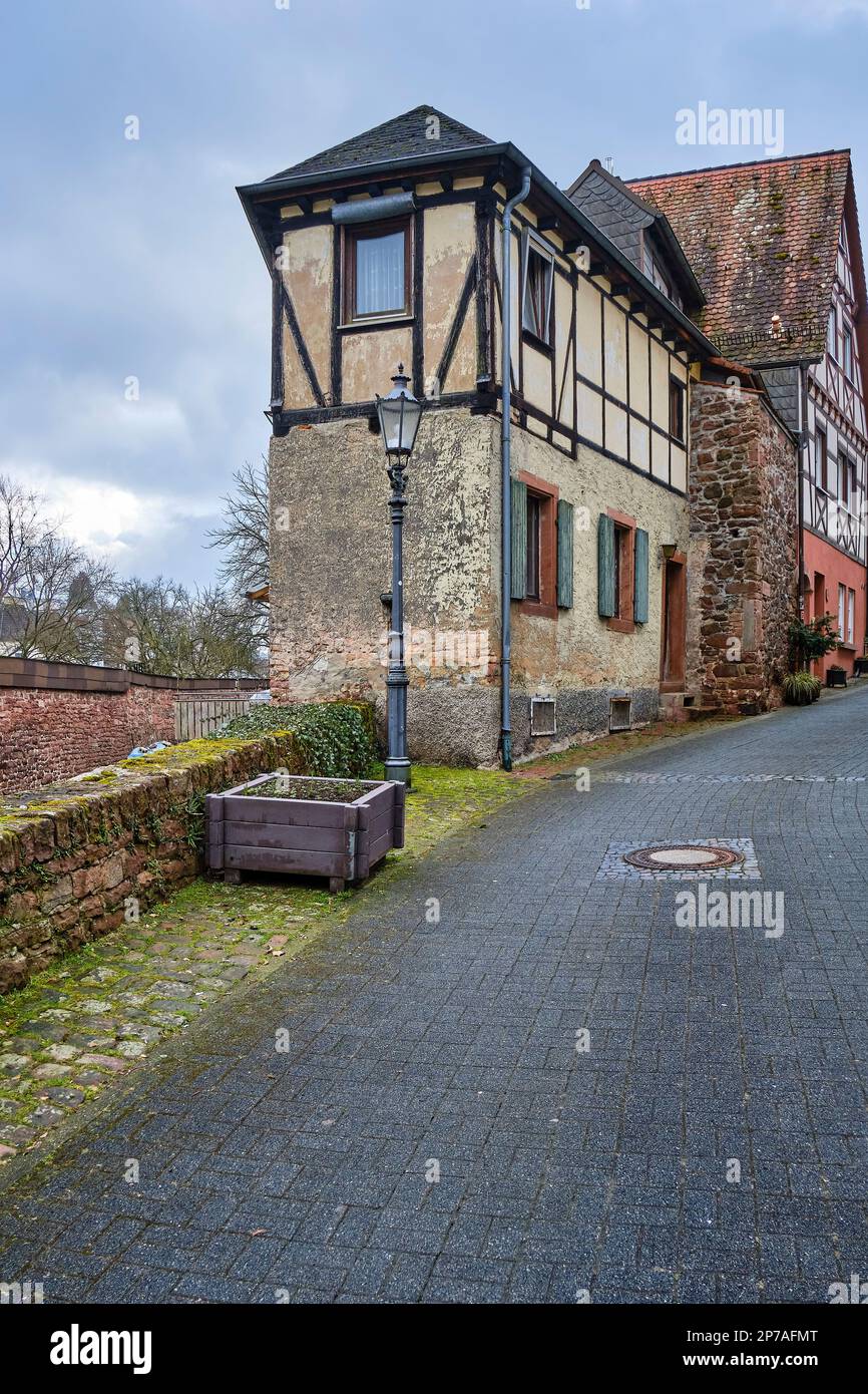 Historic half-timbered architecture in Bliggergasse in Neckarsteinach ...