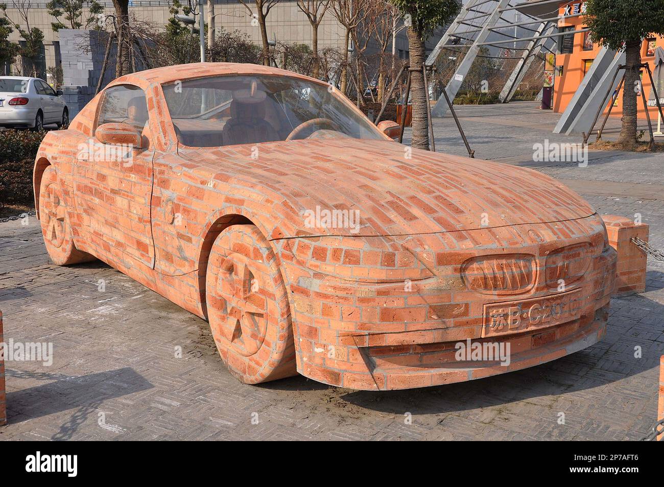 A BMW Z4 car made of bricks is displayed on street in Jiangyin in China ...