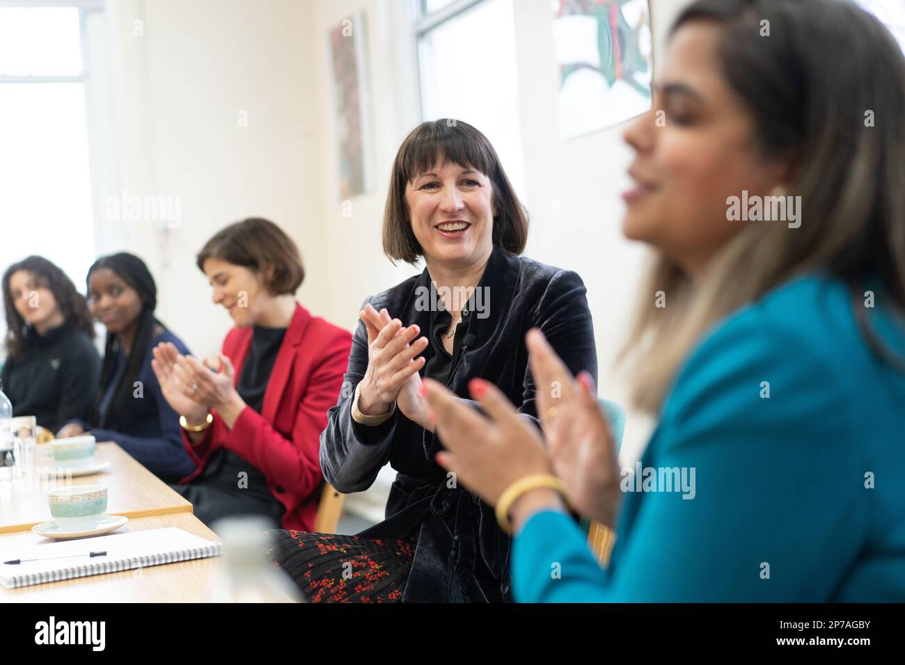 Shadow chancellor Rachel Reeves (second from right) takes part in a ...