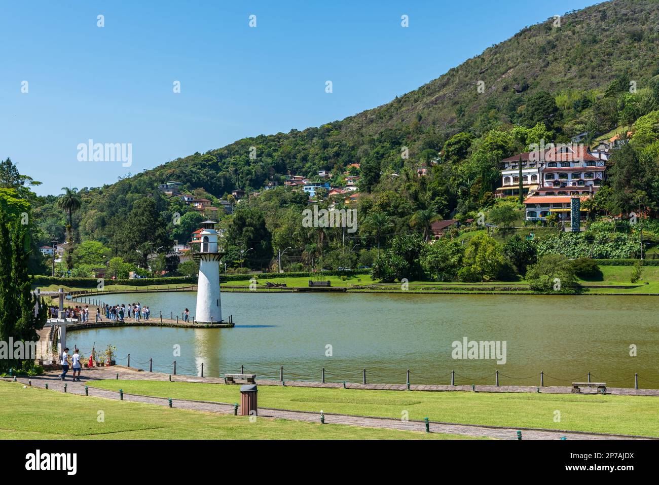 Lighthouse in pond of historic hotel in Rio de Janeiro State Stock ...