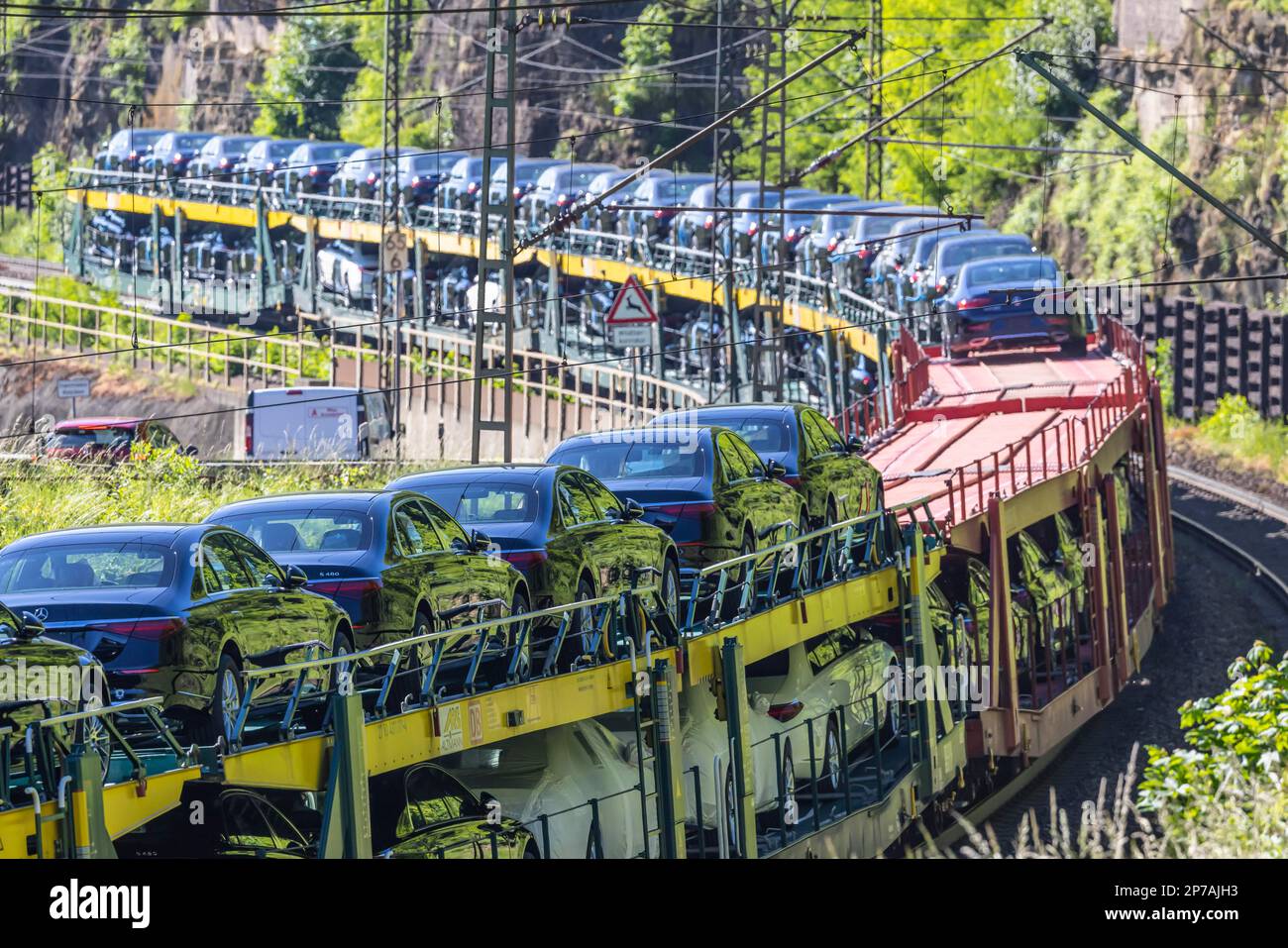 Goods train with brand new Mercedes cars, Geislinger Steige, Amstetten ...