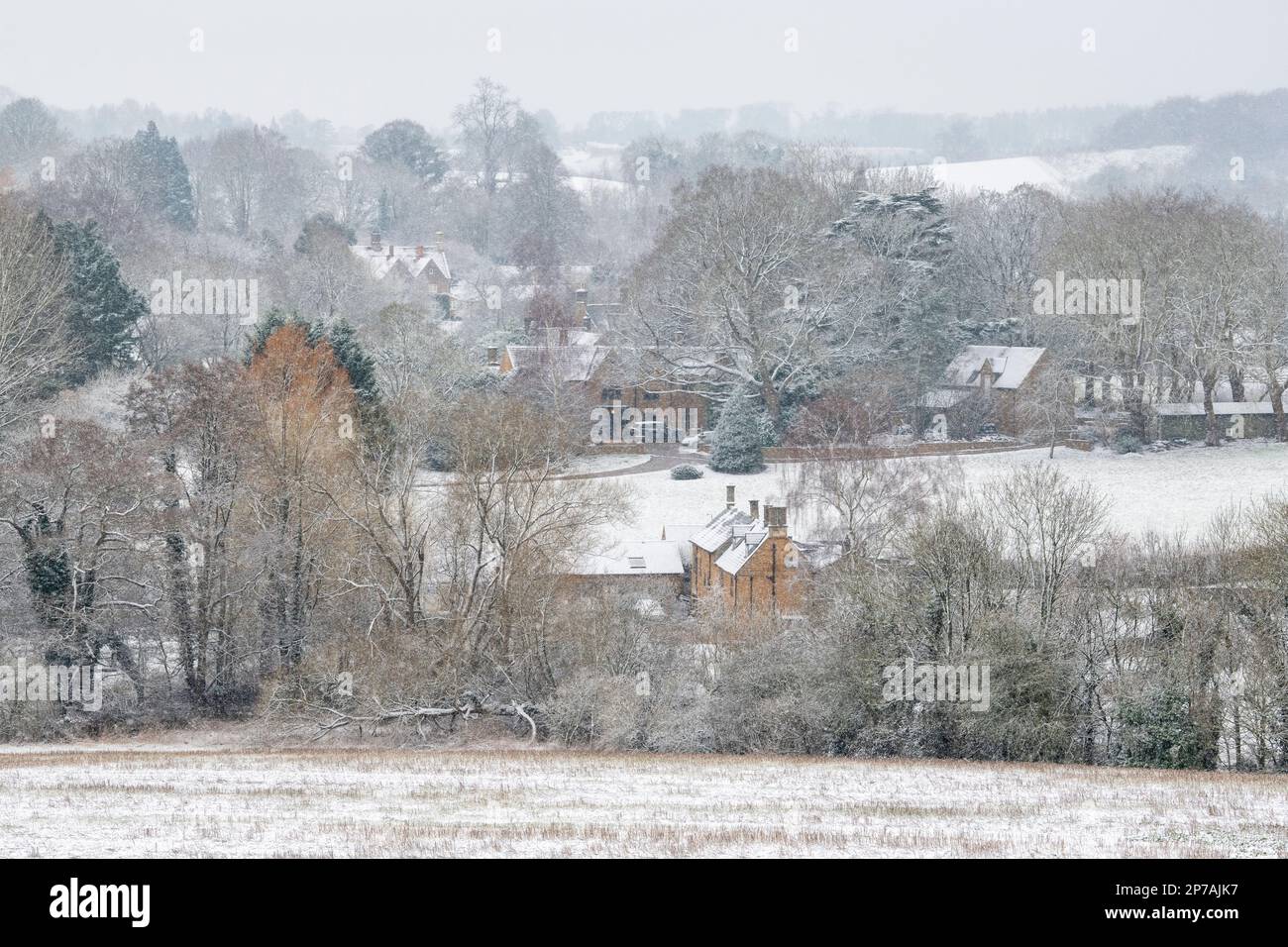 South Newington village in the winter snow. South Newington ...
