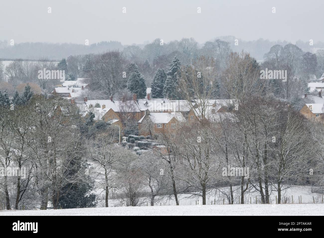 South Newington village in the winter snow. South Newington ...