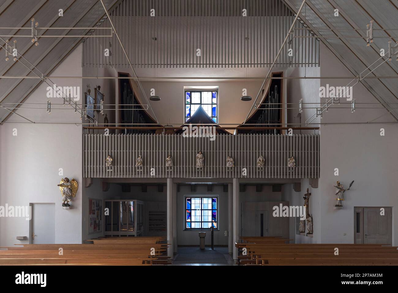 Organ loft of the St. Larentius Church built in the 1950s, Obertrubach ...