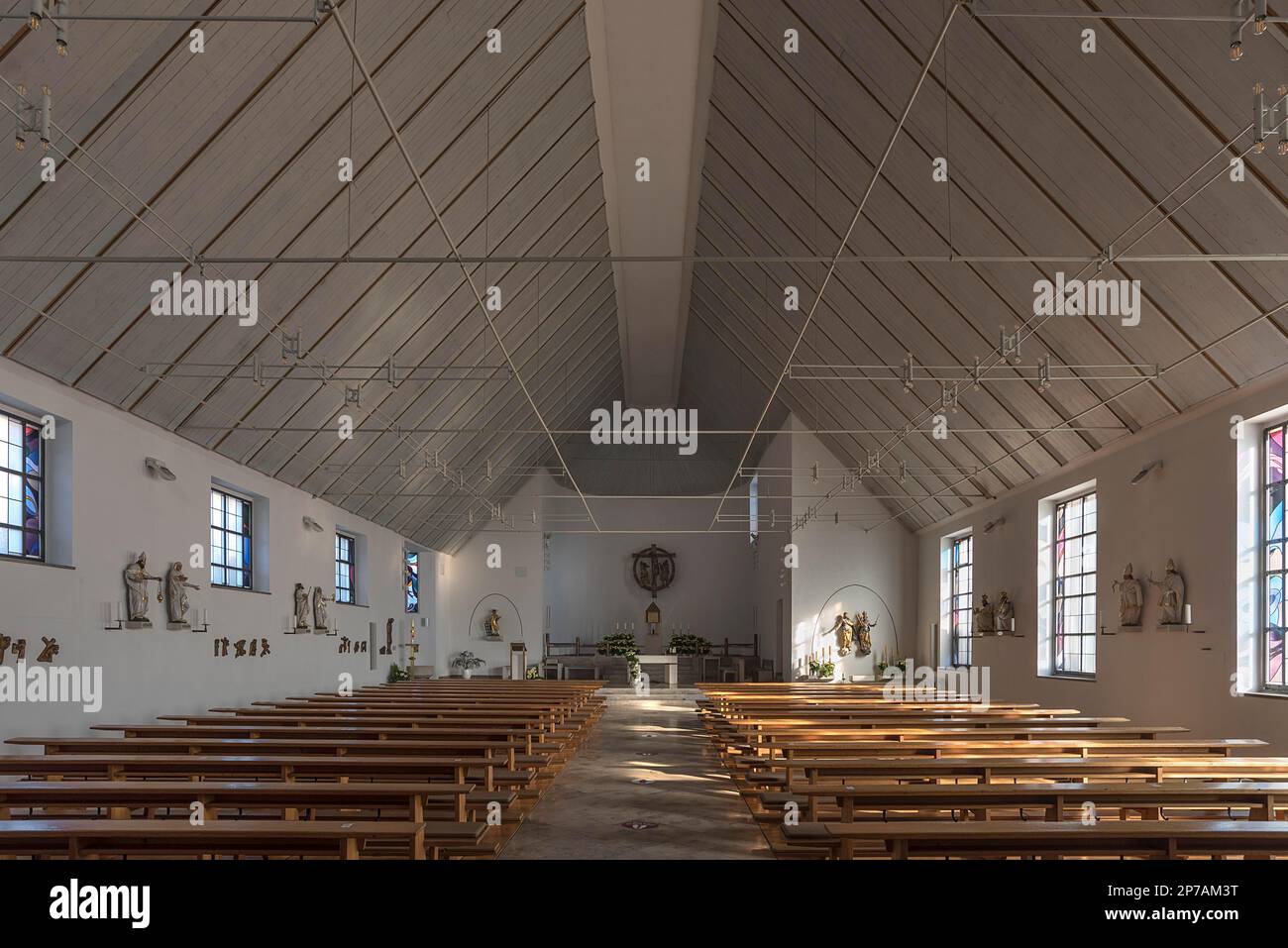 Interior of the St. Larentius Church built in the 1950s, Obertrubach ...