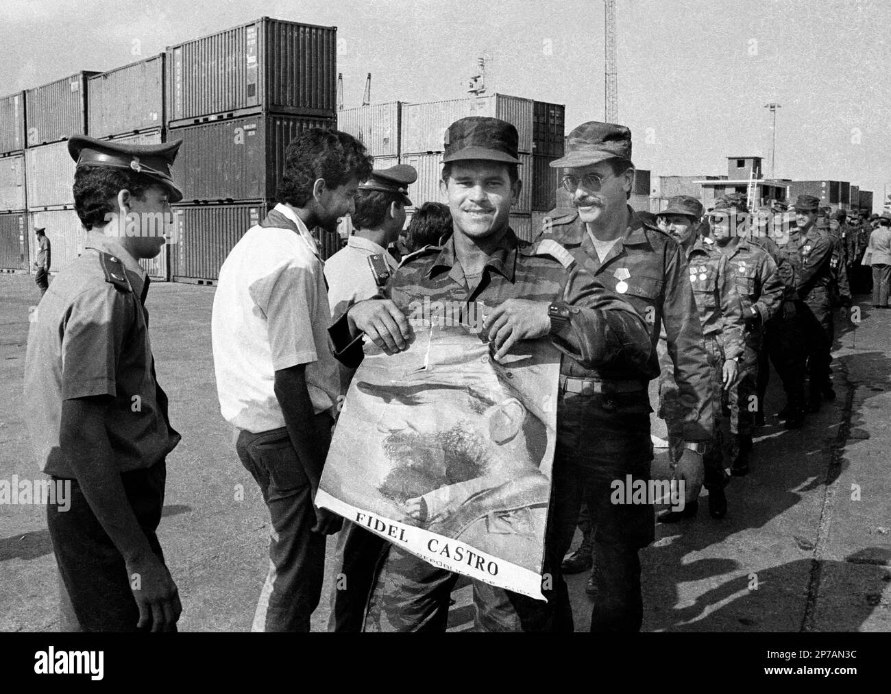 Cuban soldiers arriving from Angola after a military mission, one ...