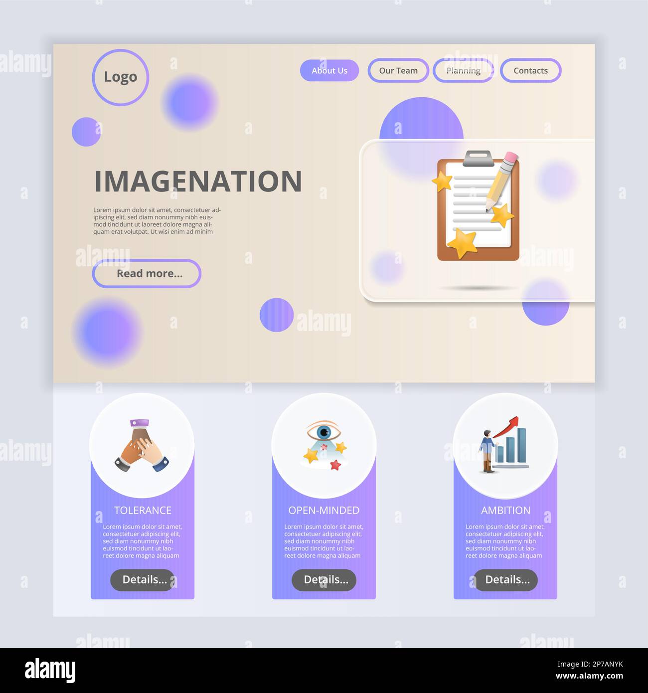 Imagination flat landing page website template. Tolerance, open-minded ...